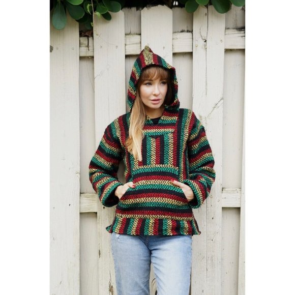 Earth Ragz | Tops | Earth Ragz Rasta Baja Mexican Knit Sweater Hoodie ...